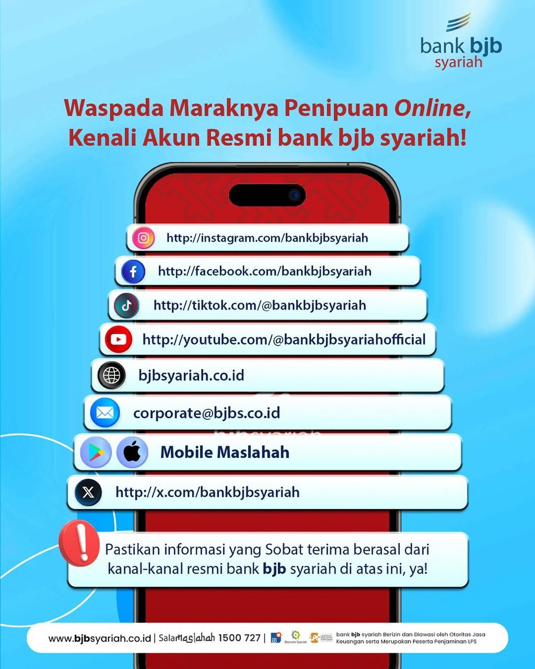 Waspada Penipuan, Yuk Kenali Akun Resmi bank bjb syariah - Teropong Media