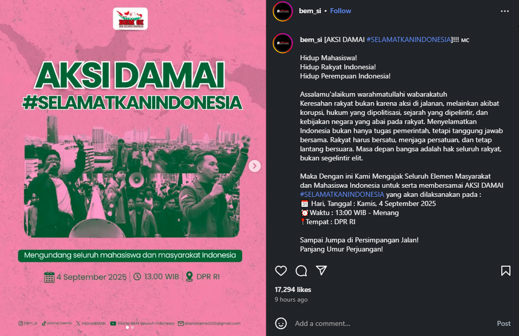BEM SI Gelar Demo"Selamatkan Indonesia"di DPR, Usung 17+8 Tuntutan ...